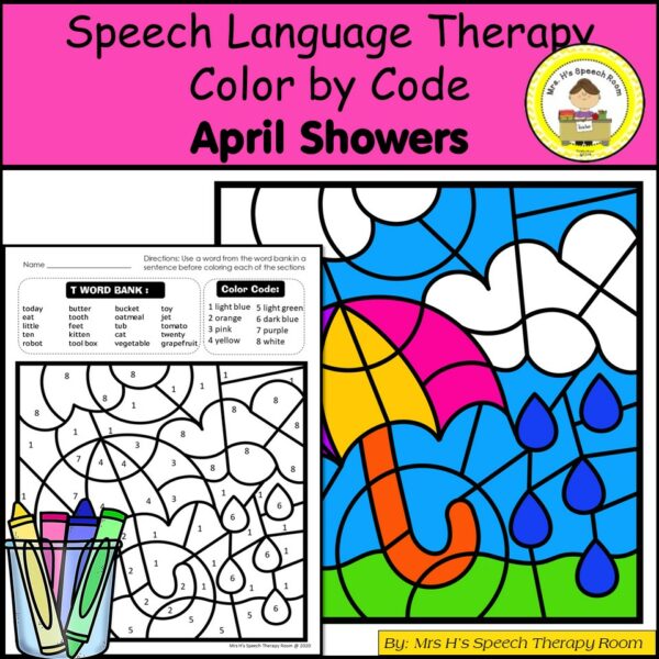 April Showers Color by Code Speech Therapy | Made By Teachers