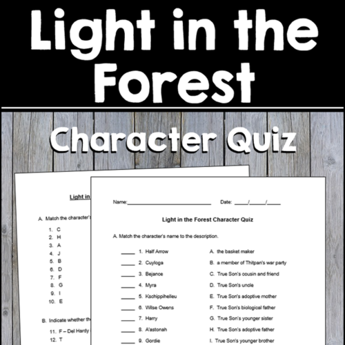 Light in the Forest Character Quiz with Answer Key | Made By Teachers