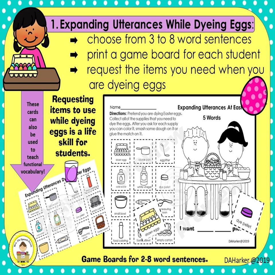 Expanding Utterances in Speech Therapy- Easter Egg Theme | Made By Teachers