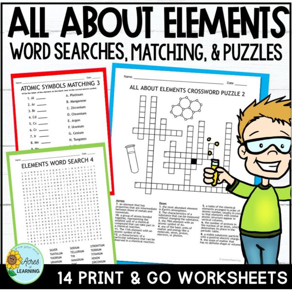 Periodic Table Word Search Science Fun Pages Element Crossword
