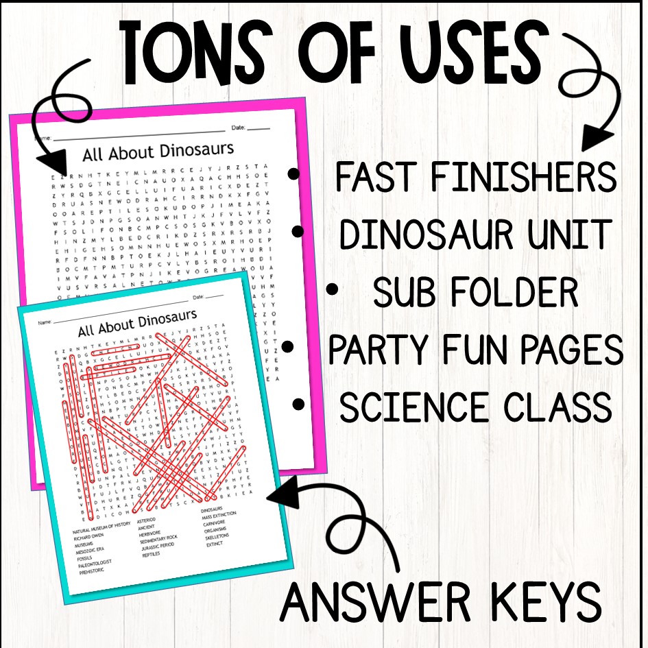 Dinosaur Word Search Freebie | Science Fun Pages | Made By Teachers