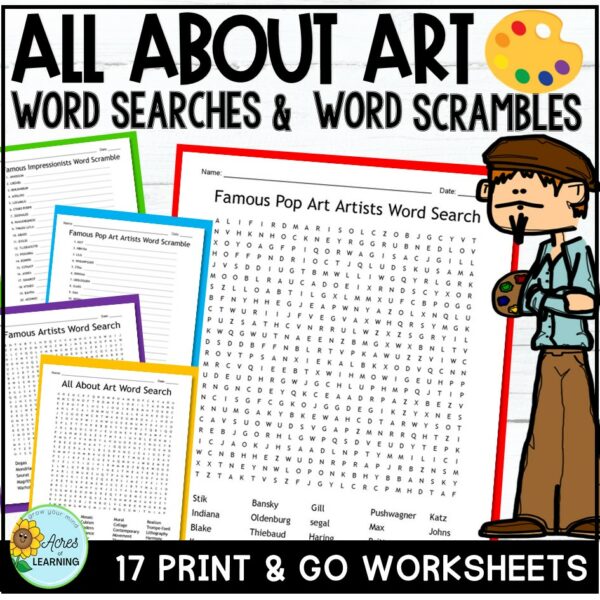 Art Class Word Searches | Artists Fun Pages | Fast Finishers Worksheets ...