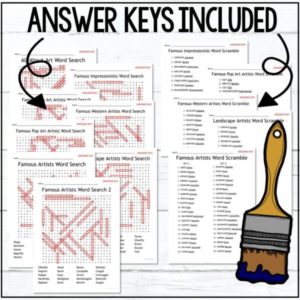 Art Class Word Searches | Artists Fun Pages | Fast Finishers Worksheets ...