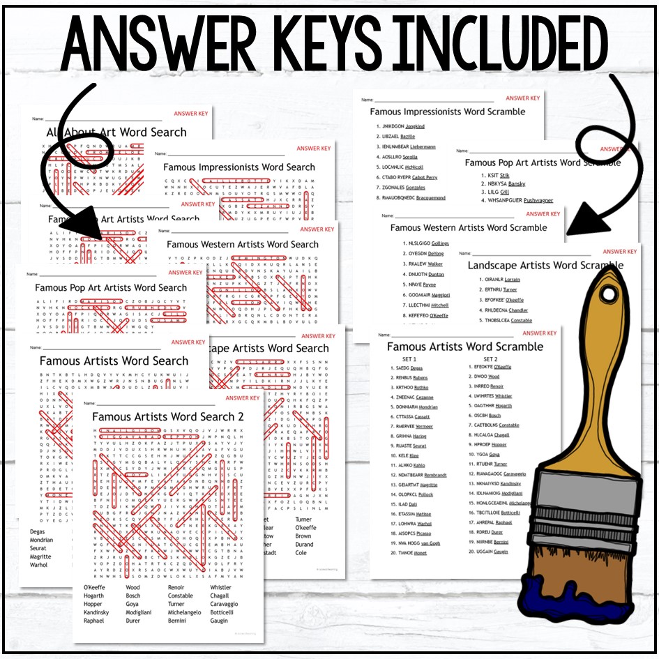 Art Class Word Searches | Artists Fun Pages | Fast Finishers Worksheets ...