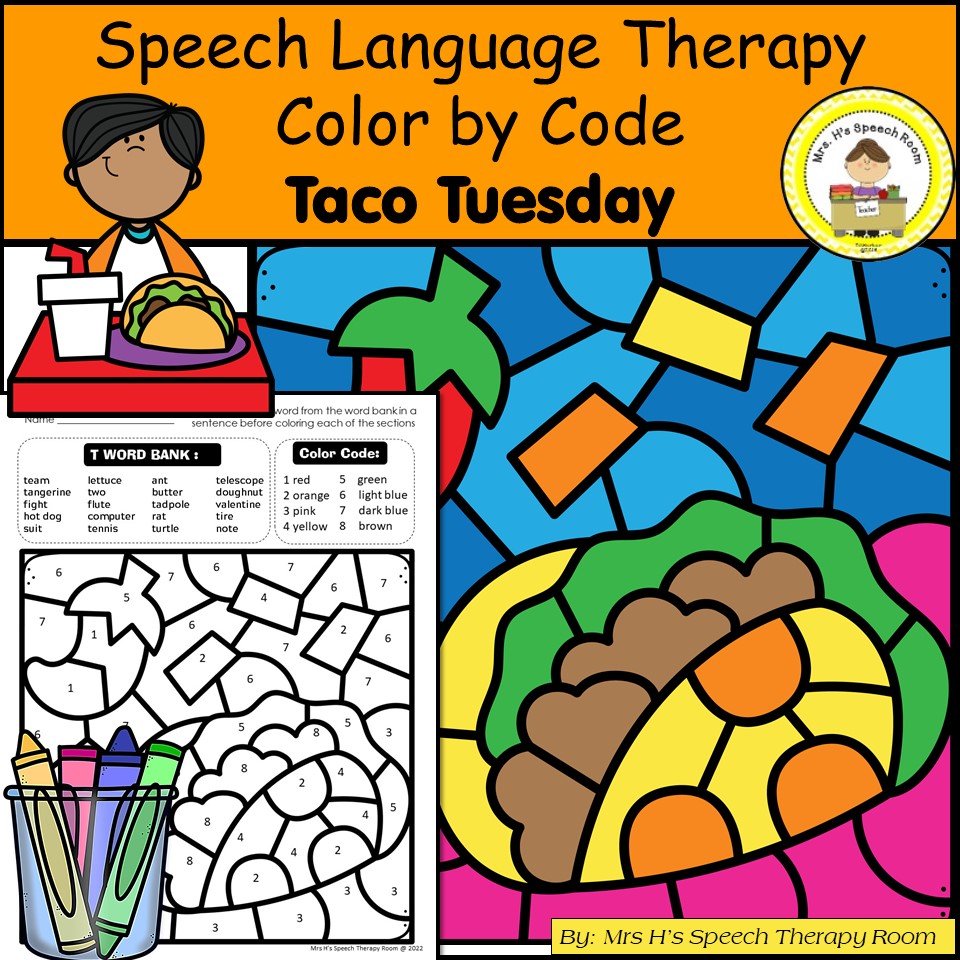 Taco Tuesday Color by Code Speech Therapy | Made By Teachers