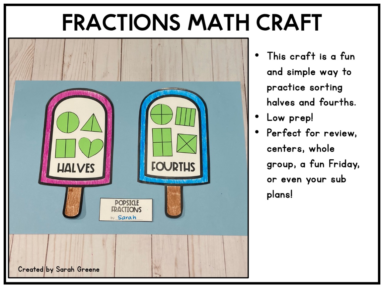 Halves and Fourths/Quarters Fraction Math Craft | Made By Teachers