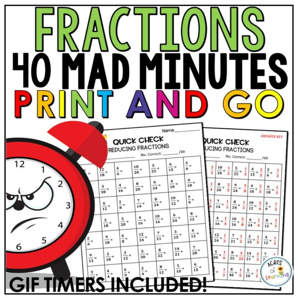 Fractions Timed Tests | Reducing Fractions Mad Minutes | Made By Teachers