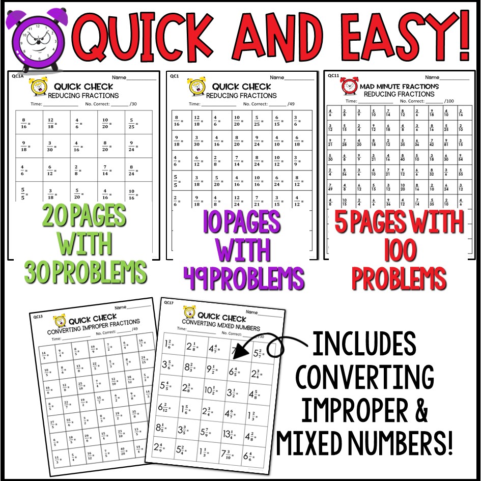 Fractions Timed Tests | Reducing Fractions Mad Minutes | Made By Teachers