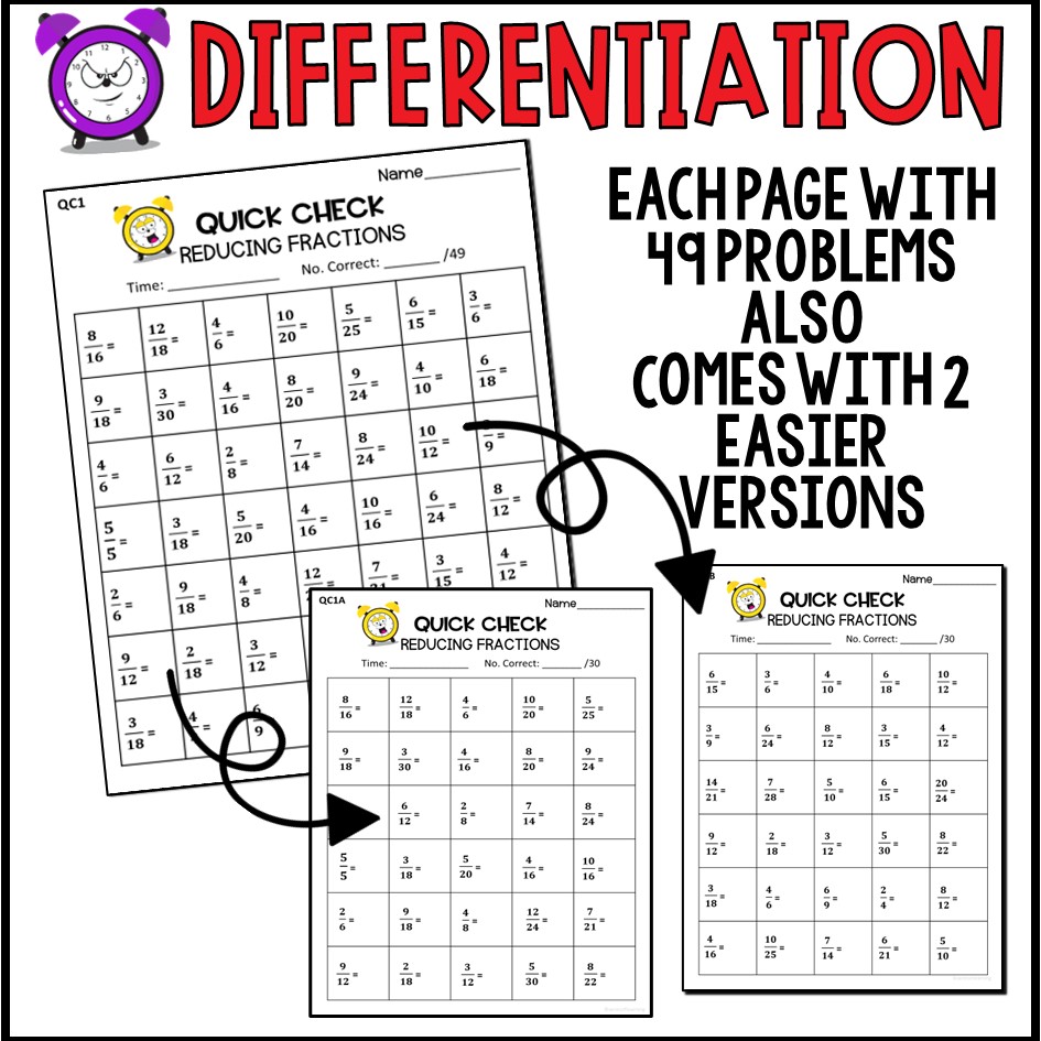 Fractions Timed Tests | Reducing Fractions Mad Minutes | Made By Teachers