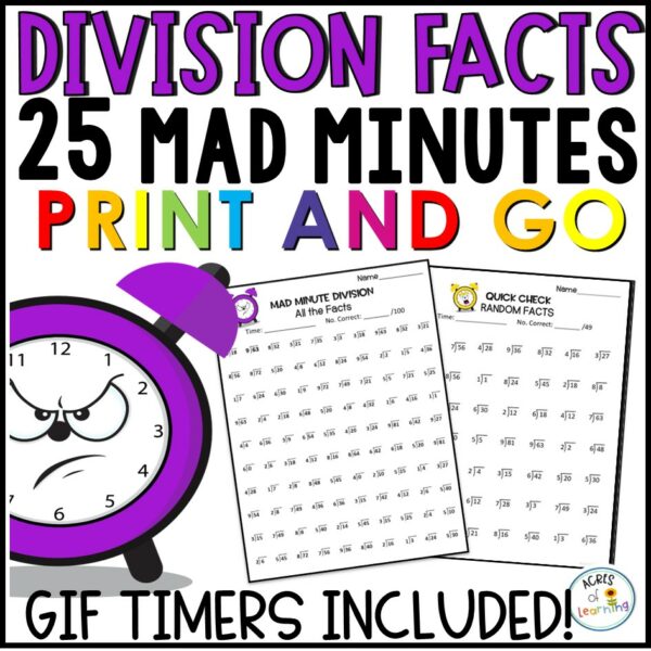 Math Facts Fluency | Mad Minutes | Timed Division Tests | Made By Teachers
