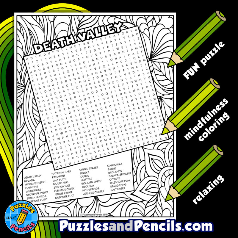 Death Valley Word Search Puzzle with Coloring | National Park ...