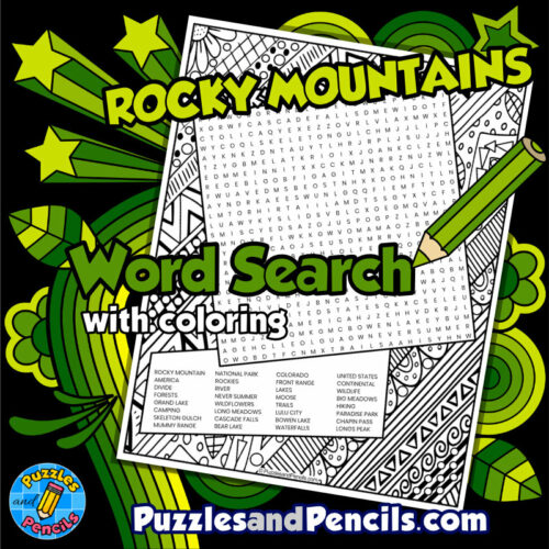 Rocky Mountains National Park Word Search Puzzle with Coloring ...