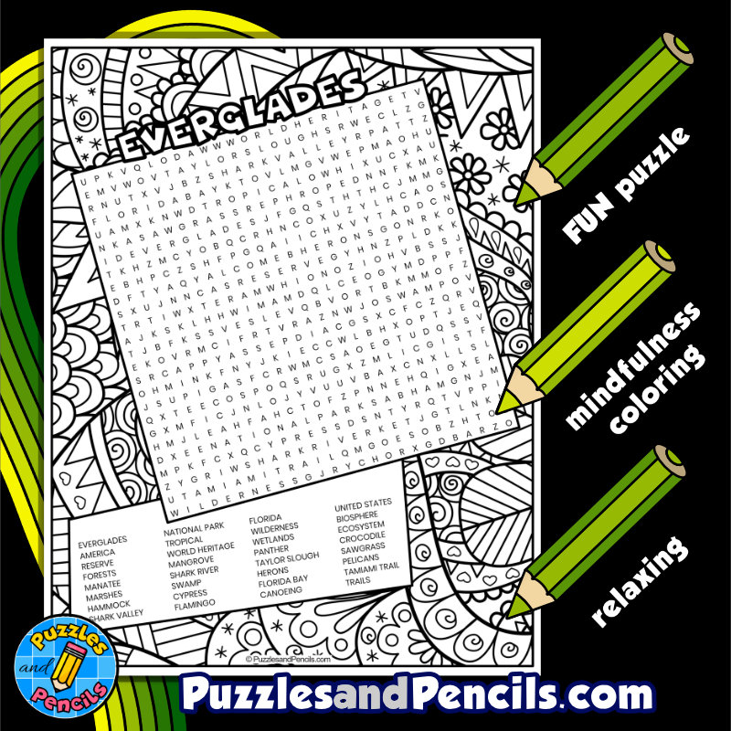 Everglades National Park Word Search Puzzle with Coloring | Wordsearch ...