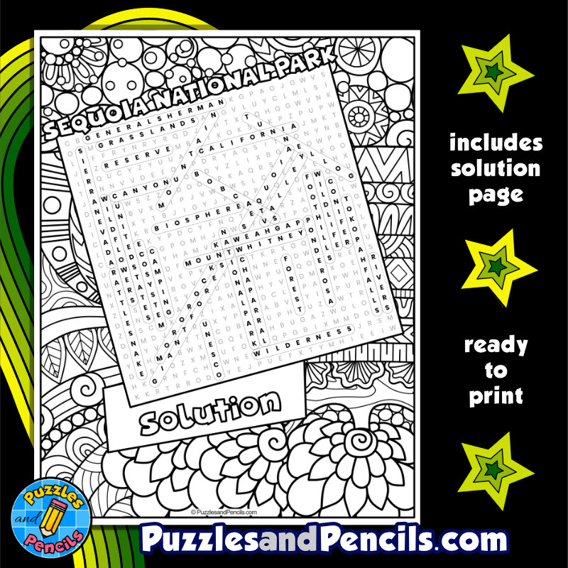 Sequoia National Park Word Search Puzzle with Coloring | Wordsearch ...