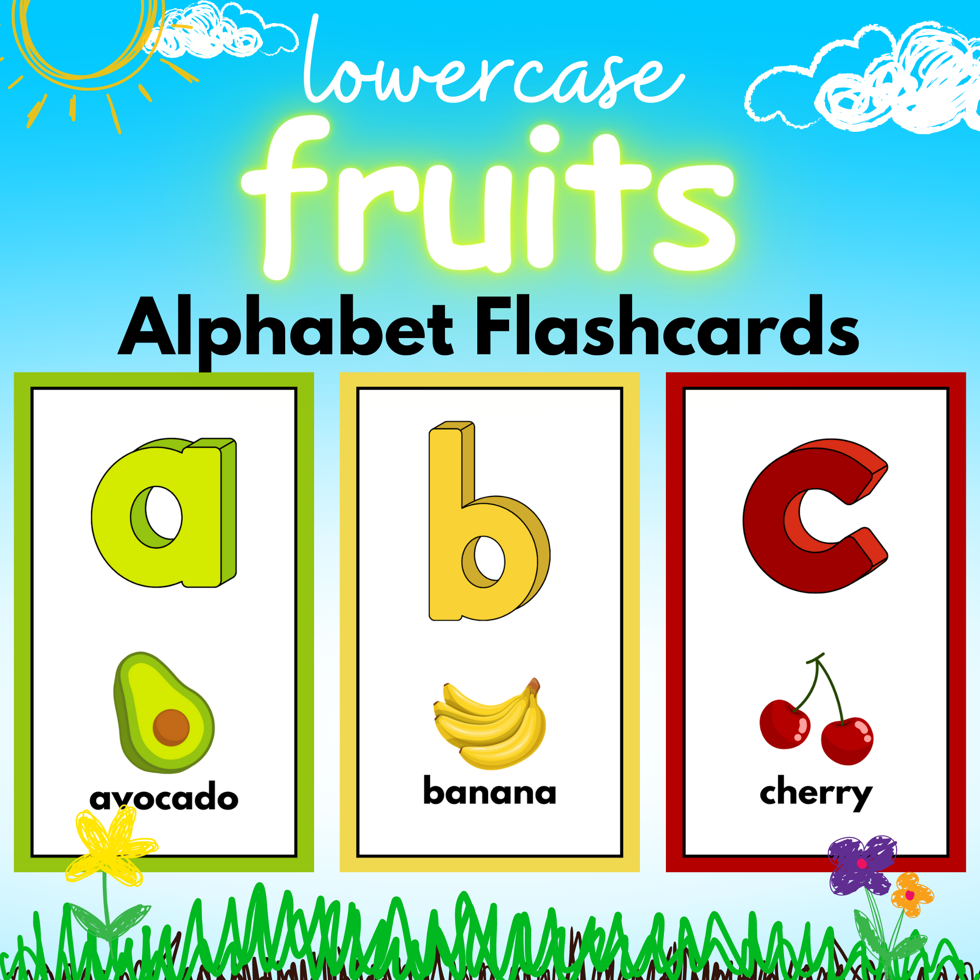 Lowercase Fruits Alphabet Flashcards for Pre-K and Kindergarten Early ...