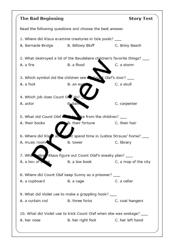 Lemony Snicket "The Bad Beginning" worksheets | Made By Teachers