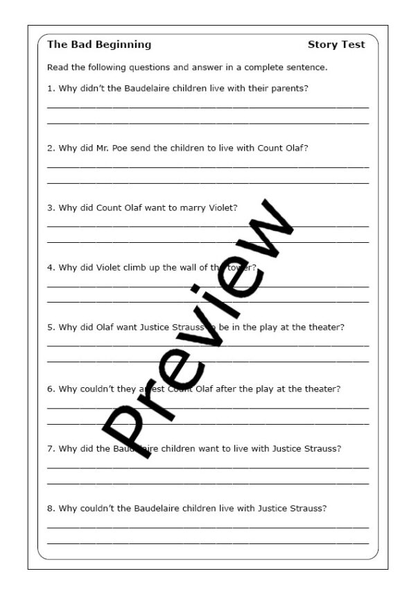 Lemony Snicket "The Bad Beginning" worksheets - Made By Teachers