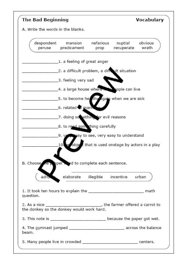 Lemony Snicket "The Bad Beginning" worksheets - Made By Teachers