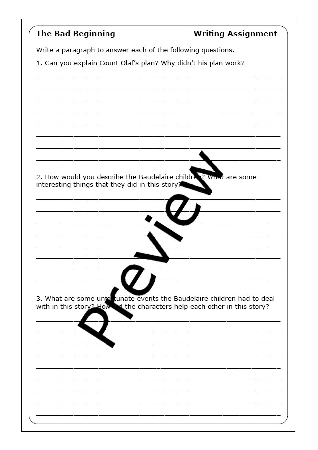 Lemony Snicket "The Bad Beginning" worksheets | Made By Teachers