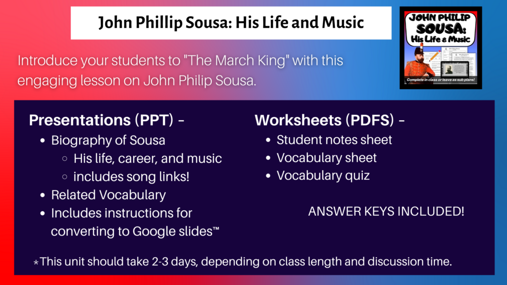 JOHN PHILIP SOUSA BIOGRAPHY a Middle School General Music Lesson | Made ...