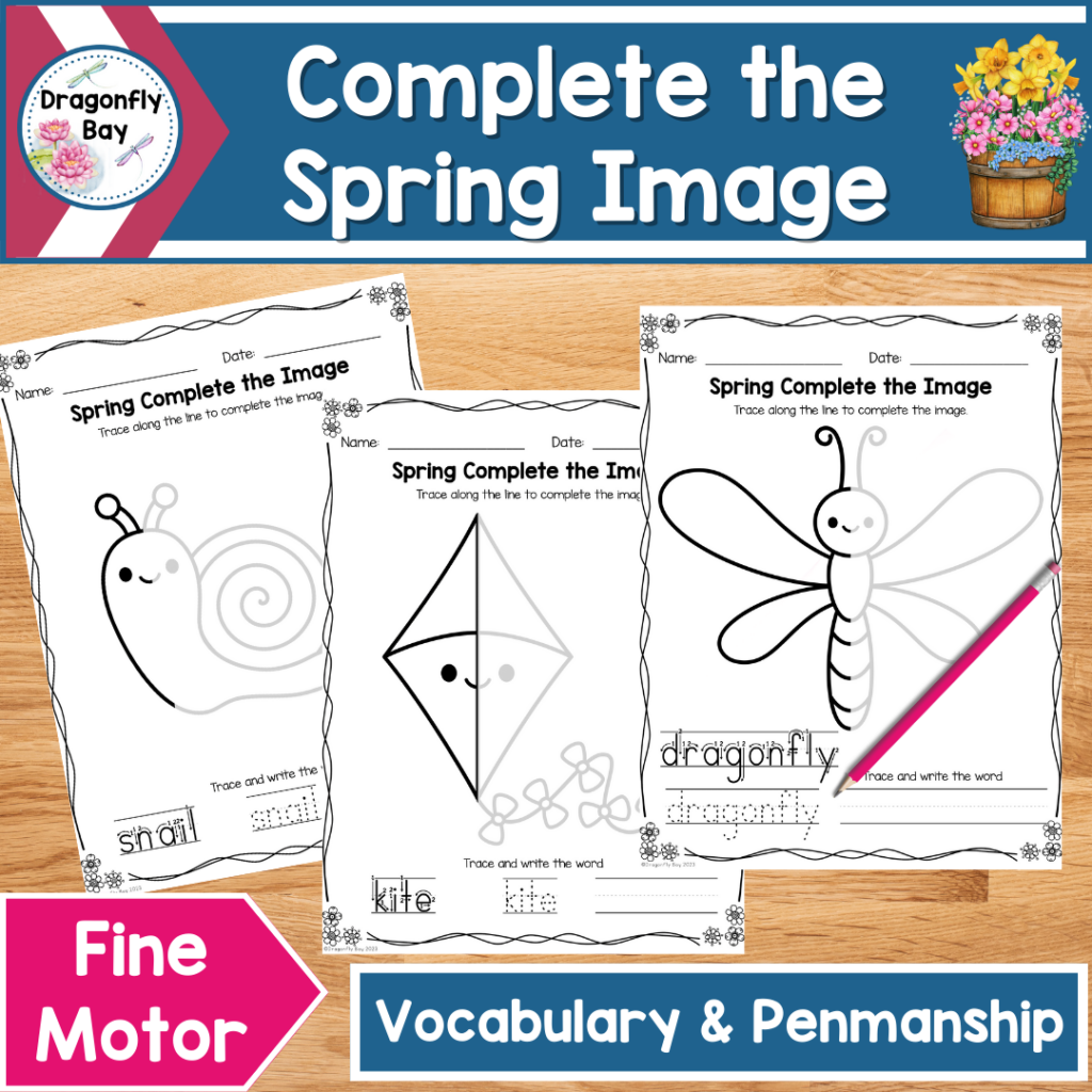 Spring Fine Motor Complete the Image and Tracing Vocabulary | Made By ...