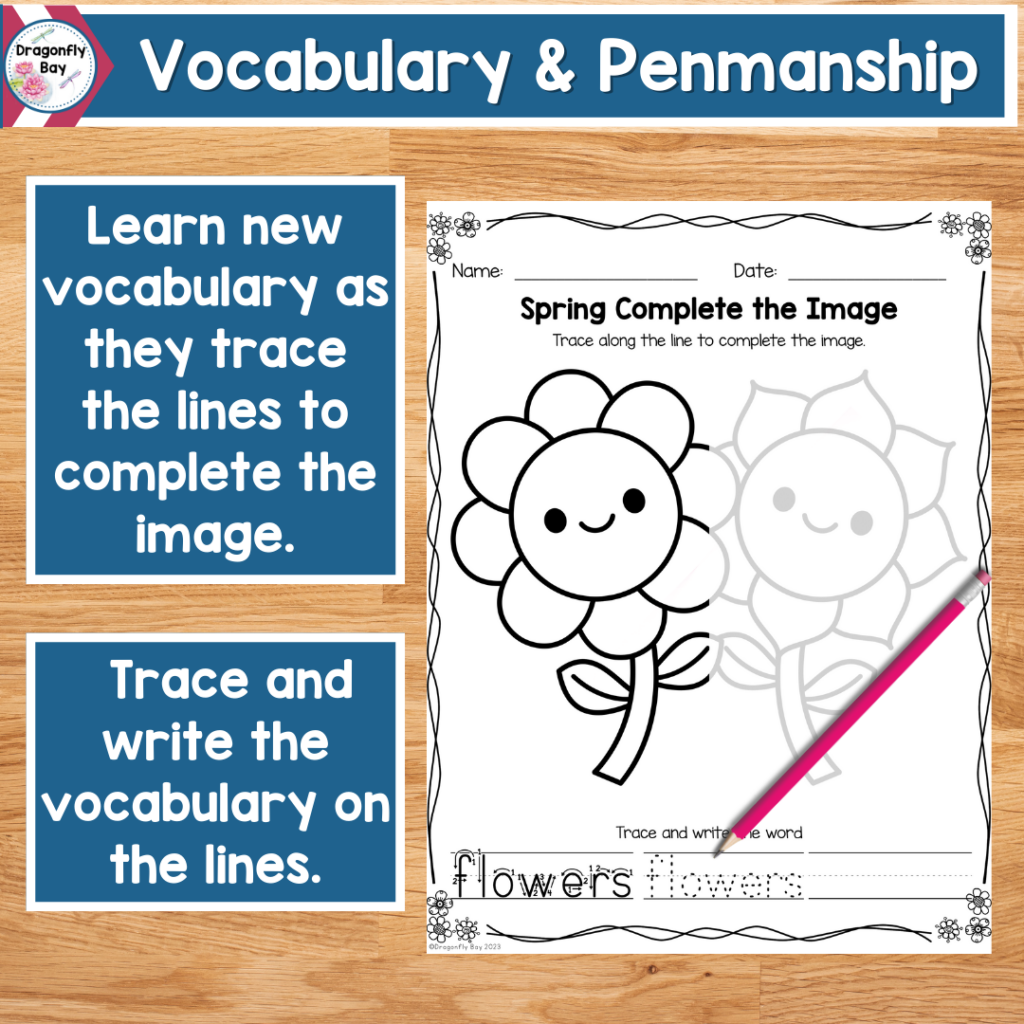 Spring Fine Motor Complete the Image and Tracing Vocabulary | Made By ...
