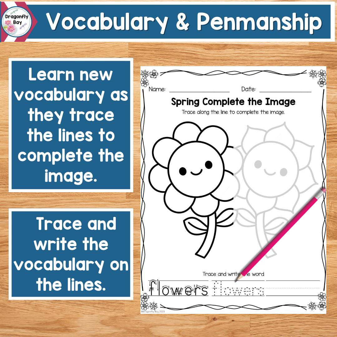 Spring Fine Motor Complete the Image and Tracing Vocabulary | Made By ...