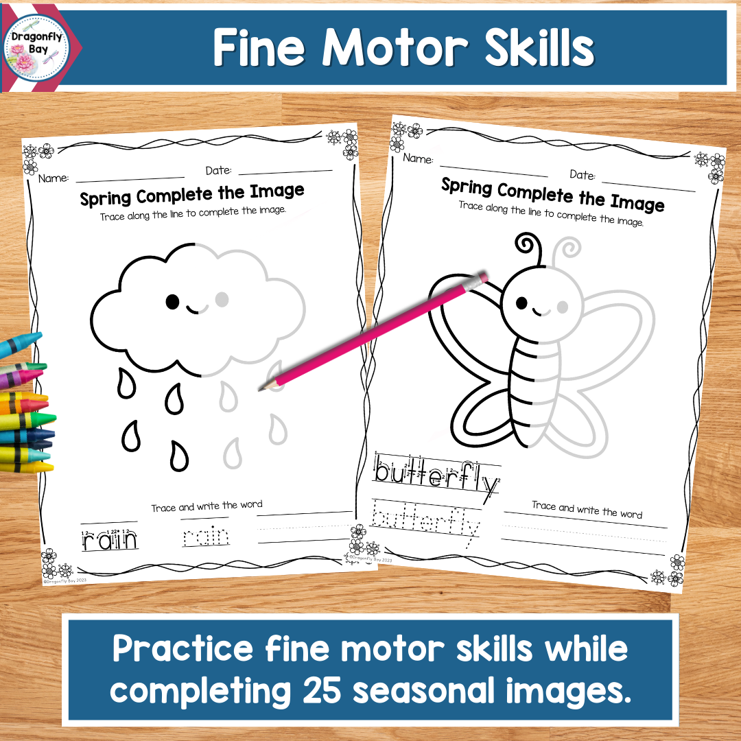 Spring Fine Motor Complete the Image and Tracing Vocabulary | Made By ...