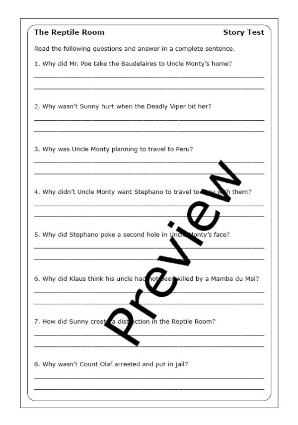 Lemony Snicket "The Reptile Room" worksheets | Made By Teachers