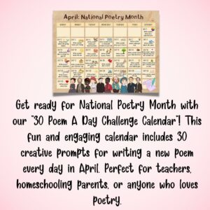Poem A Day Challenge April Calendar | National Poetry Month Creative ...