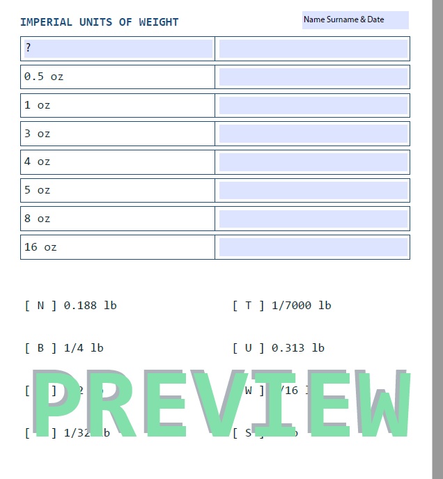 CONVERSION WORKSHEETS | UNITS OF WEIGHT | Made By Teachers