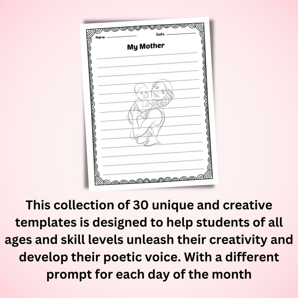 30 Poem-a-Day Challenge Templates | National Poetry Month Worksheets ...