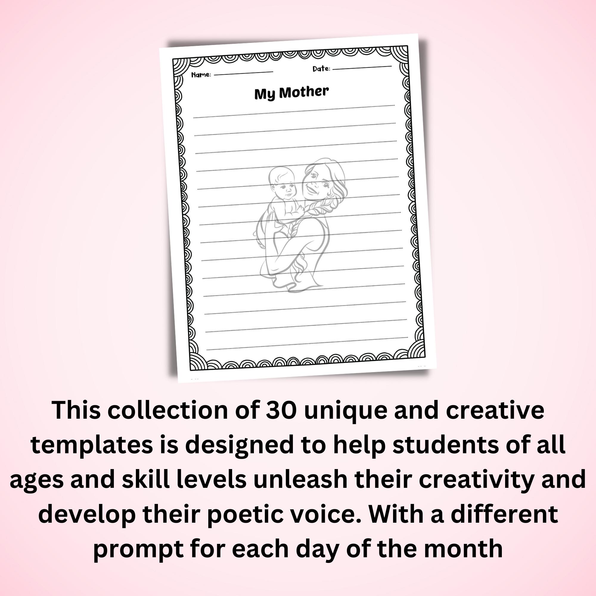 30 Poem-a-Day Challenge Templates | National Poetry Month Worksheets ...