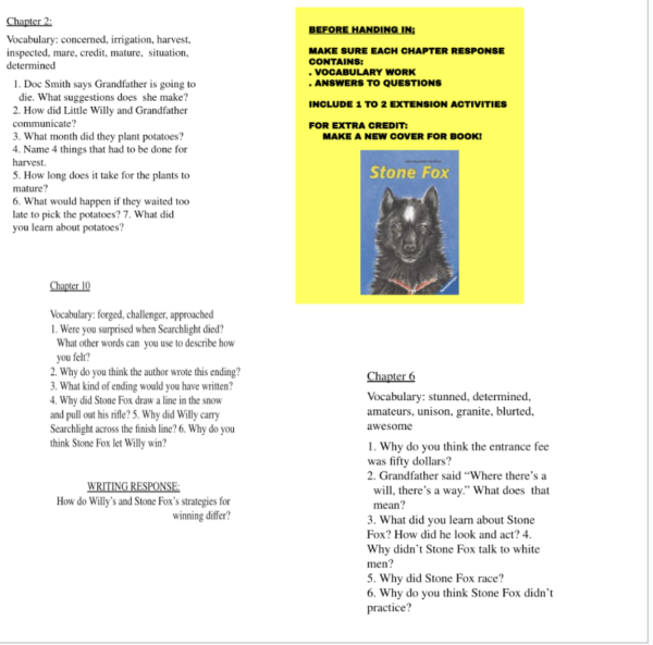 STONE FOX BY JOHN REYNOLDS GARDINER: READING LESSONS & ACTIVITIES UNIT ...