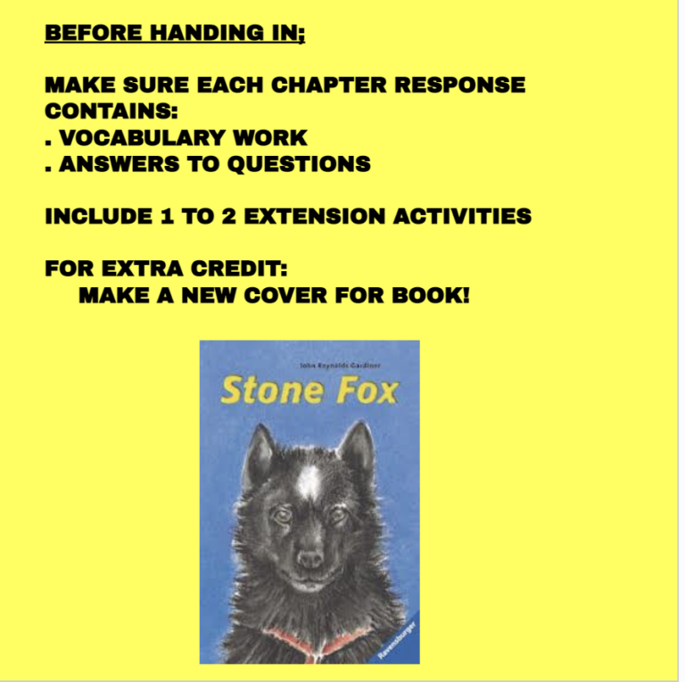 STONE FOX BY JOHN REYNOLDS GARDINER: READING LESSONS & ACTIVITIES UNIT ...