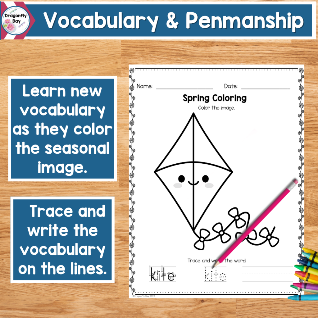 Spring Coloring Tracing and Writing Vocabulary | Made By Teachers