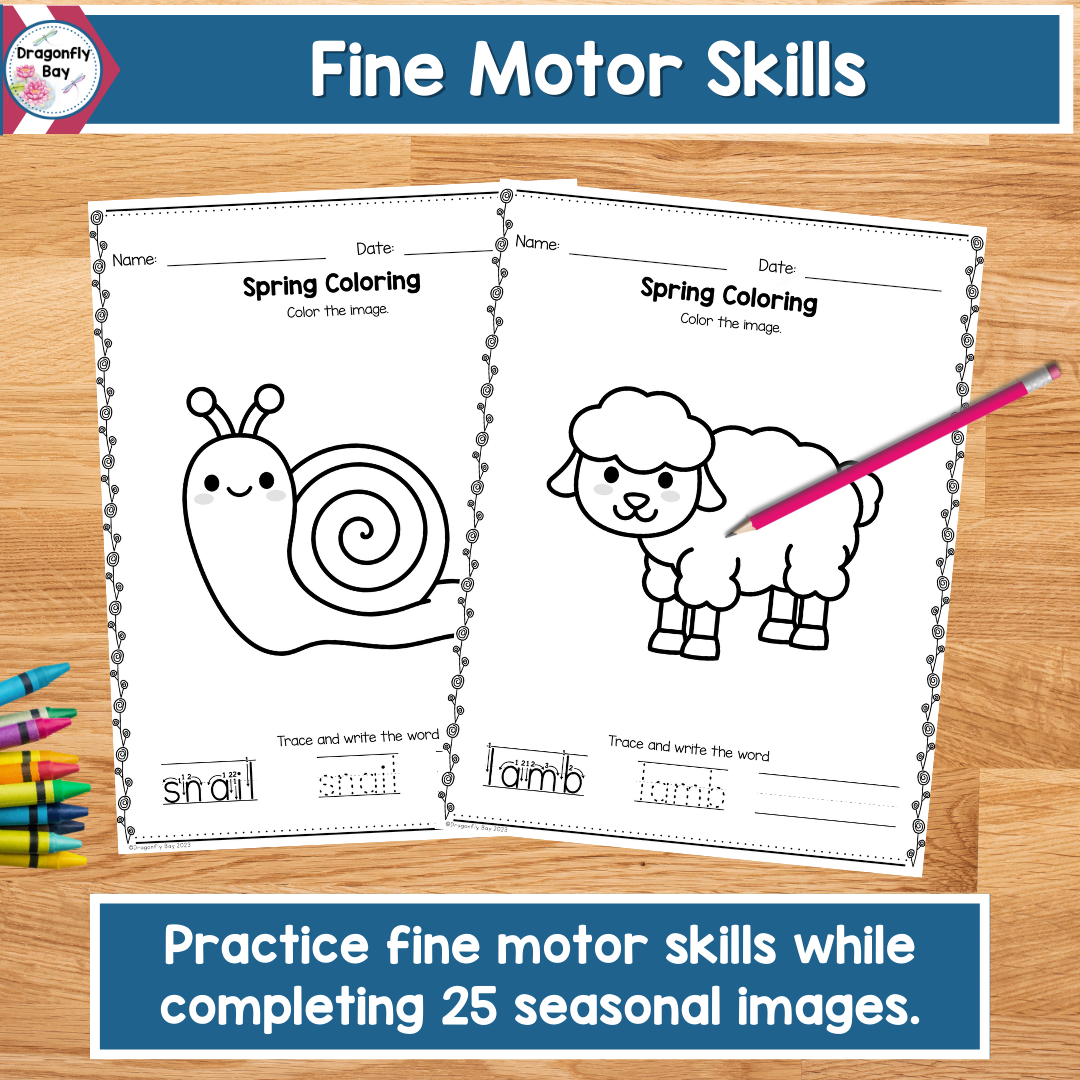 Spring Coloring Tracing and Writing Vocabulary | Made By Teachers