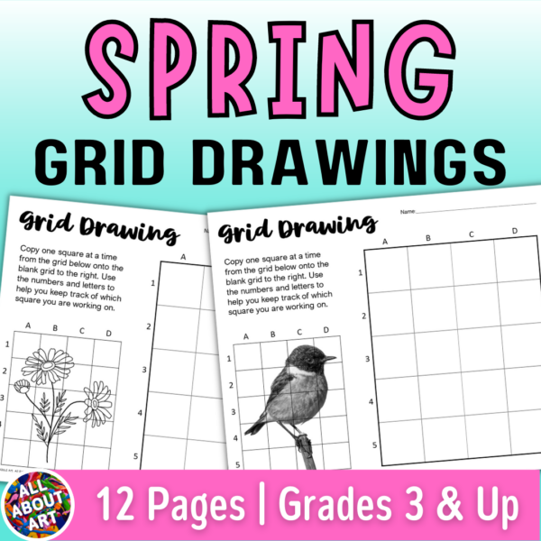 Spring Grid Drawing Worksheets - Flowers, Birds, Bugs Grid Method Art ...