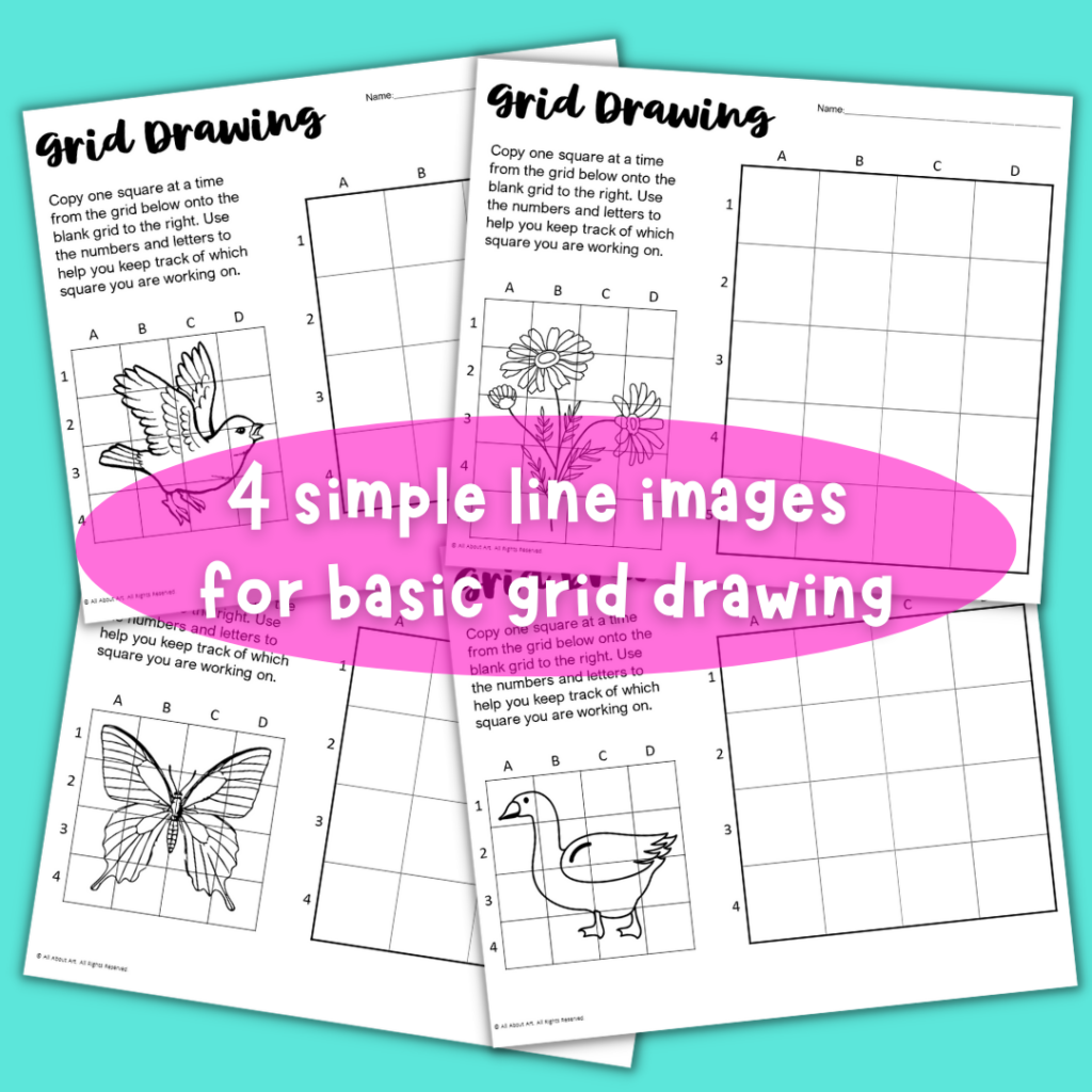 Spring Grid Drawing Worksheets - Flowers, Birds, Bugs Grid Method Art ...