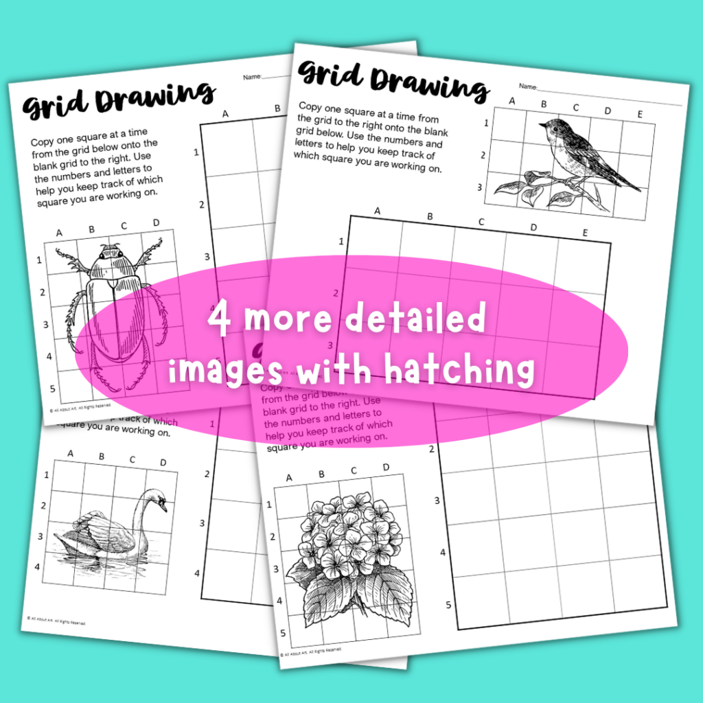 Spring Grid Drawing Worksheets - Flowers, Birds, Bugs Grid Method Art ...