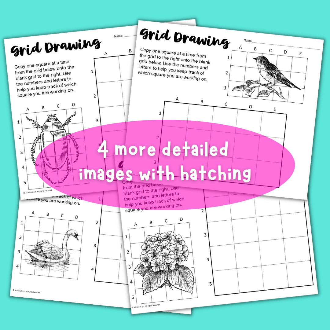 Spring Grid Drawing Worksheets - Flowers, Birds, Bugs Grid Method Art ...