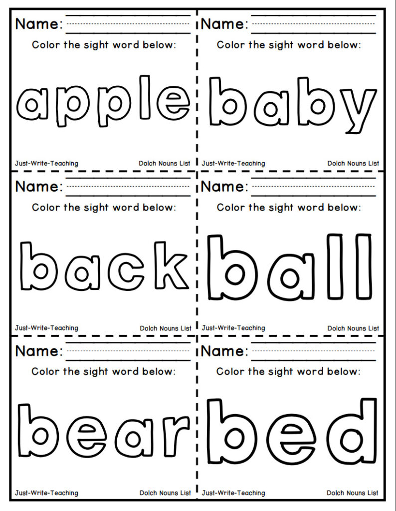 Dolch Nouns List Sight Word Task Cards | Made By Teachers
