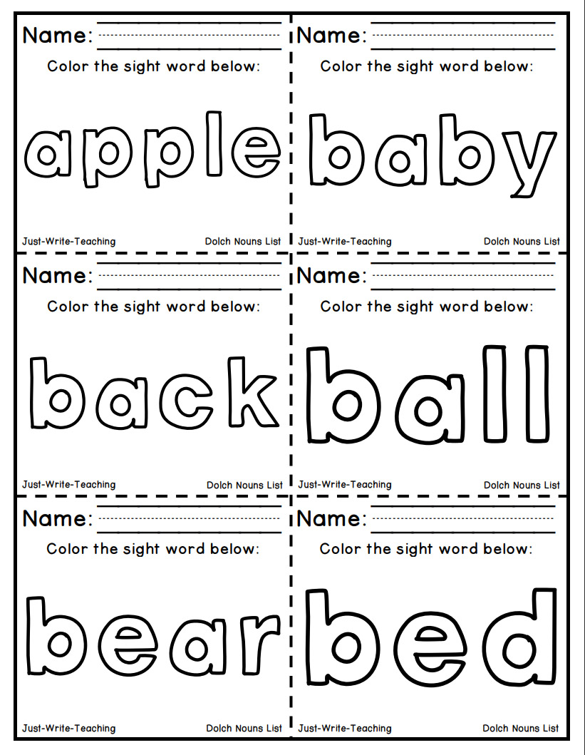 Dolch Nouns List Sight Word Task Cards | Made By Teachers