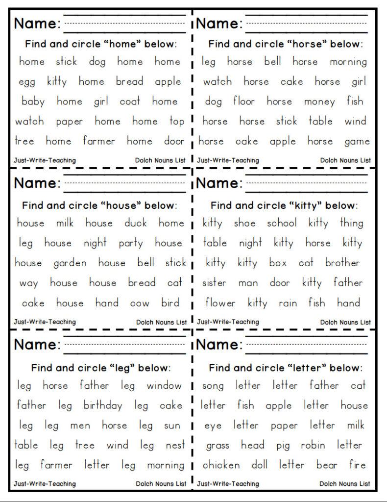 Dolch Nouns List Sight Word Task Cards | Made By Teachers