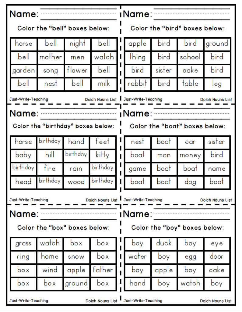 Dolch Nouns List Sight Word Task Cards | Made By Teachers