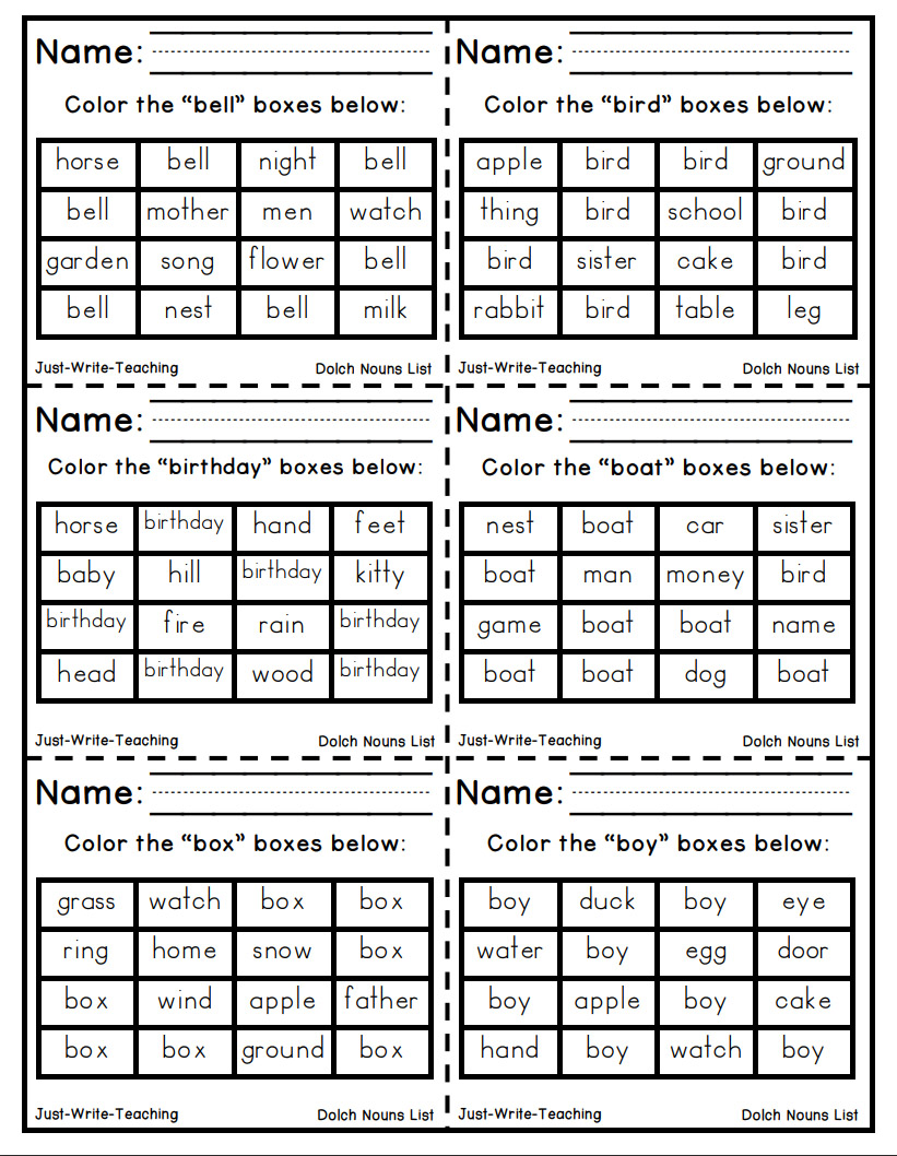 Dolch Nouns List Sight Word Task Cards | Made By Teachers