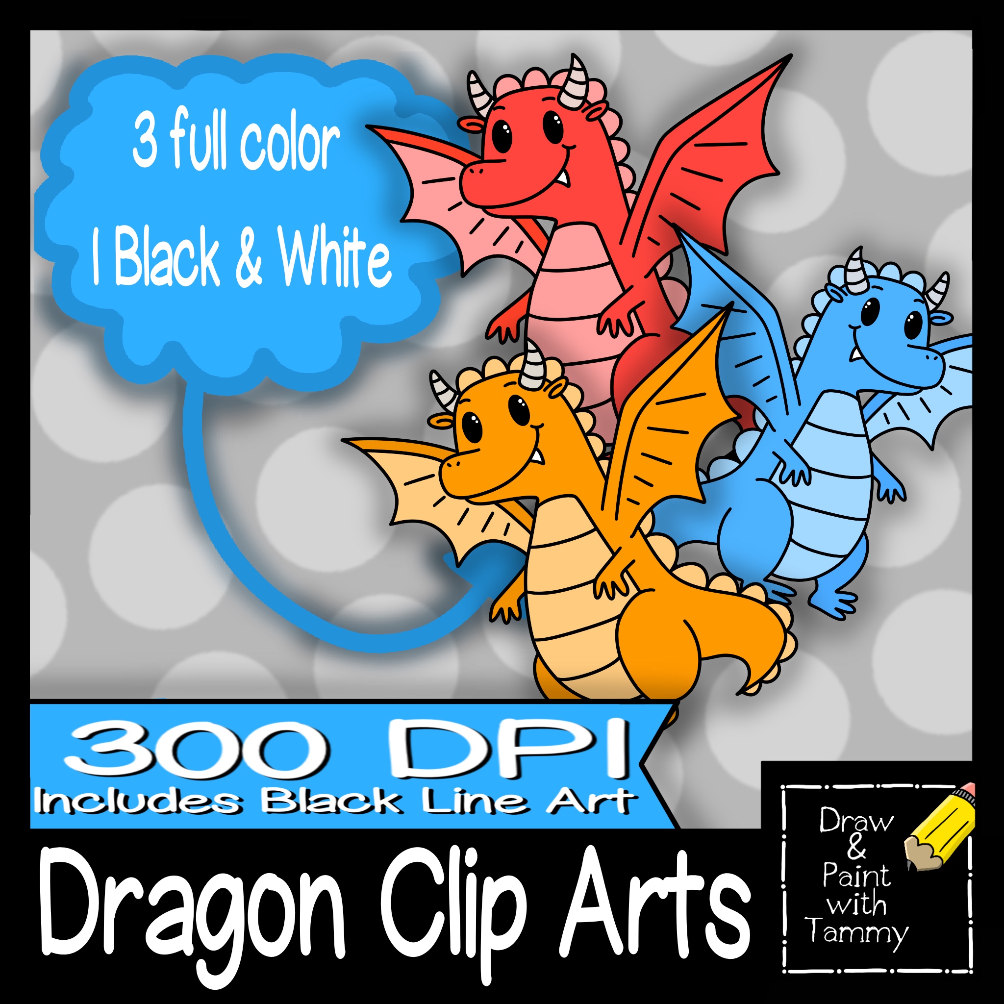 Dragon clip arts full color with black and white line art coloring ...