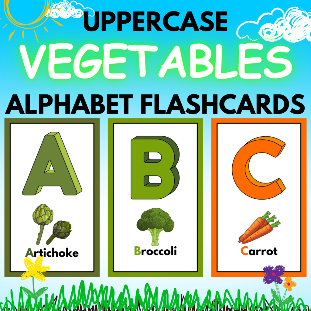 Engaging UPPERCASE Vegetables Alphabet Flashcards for Pre-K and K Early ...