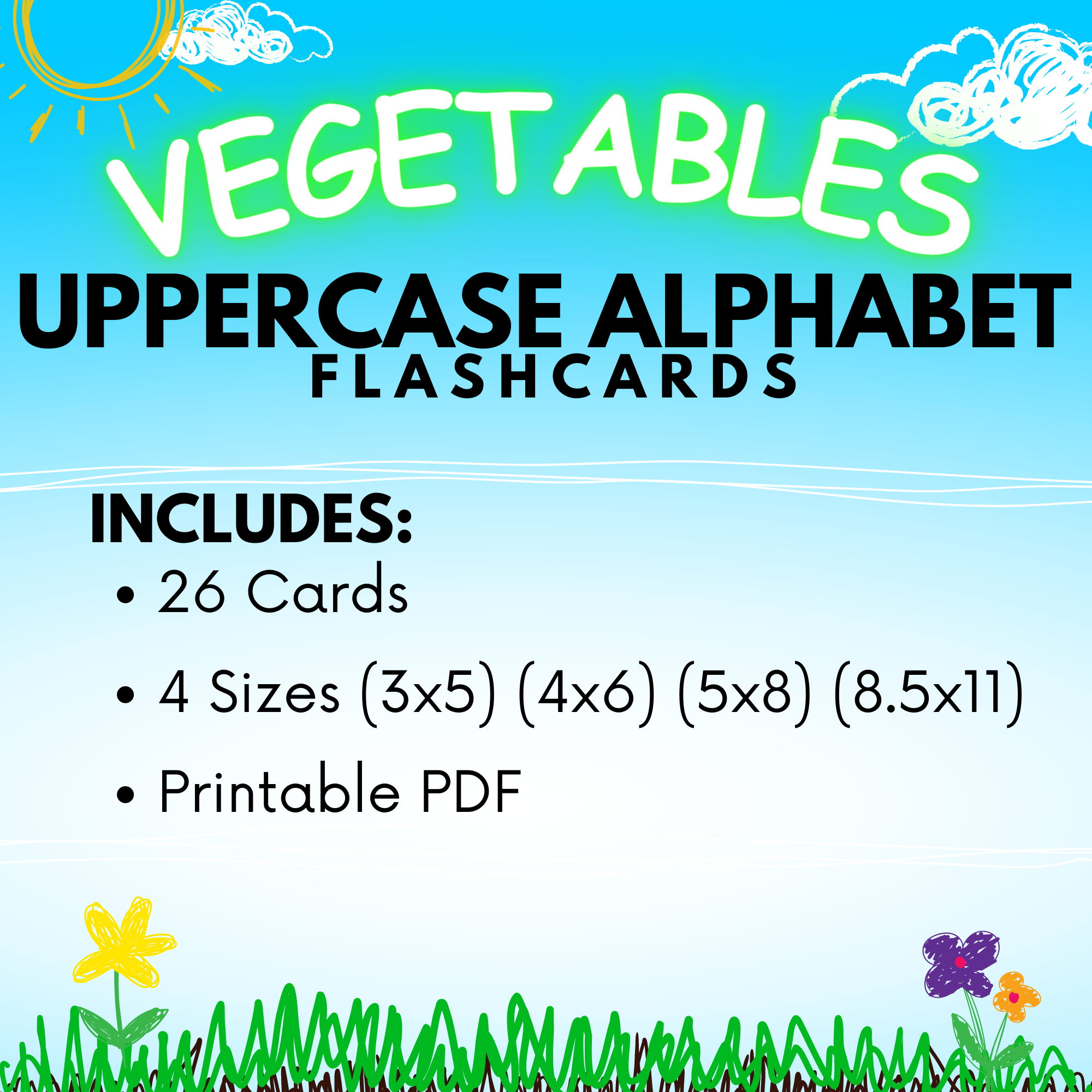 Engaging UPPERCASE Vegetables Alphabet Flashcards for Pre-K and K Early ...