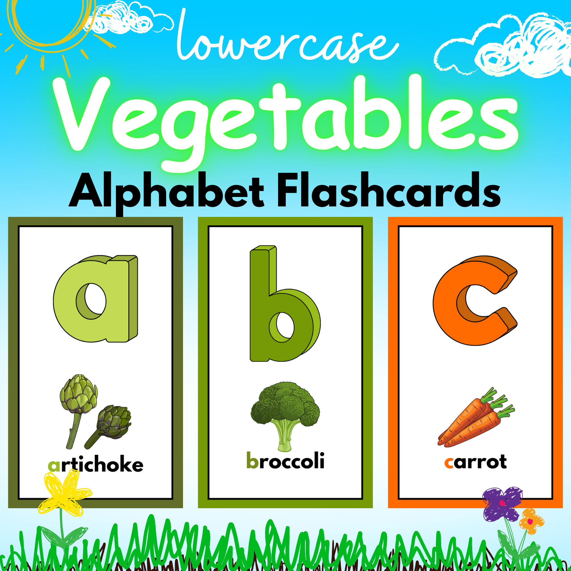 Engaging Lowercase Vegetables Alphabet Flashcards for Pre-K and K Early ...